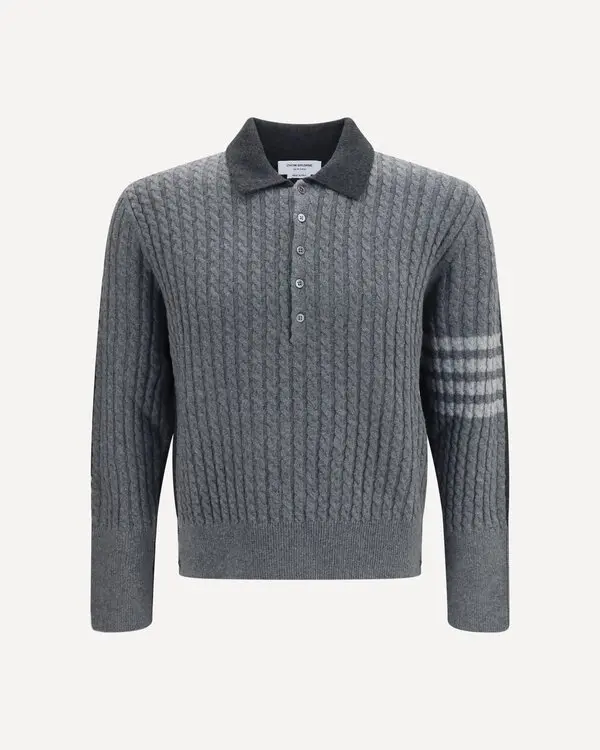 Thom Browne 4-bar Cable-knit Long-sleeve Polo Sweater