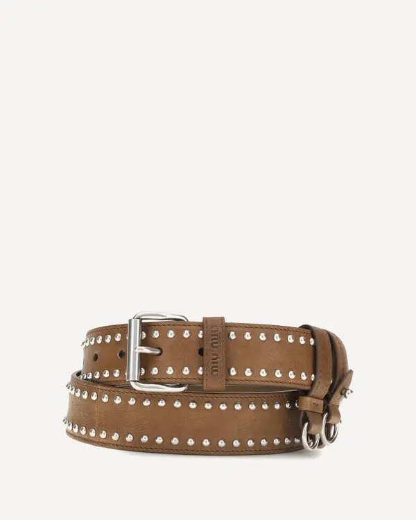 Miu Miu Studded Suede Belt - Brown