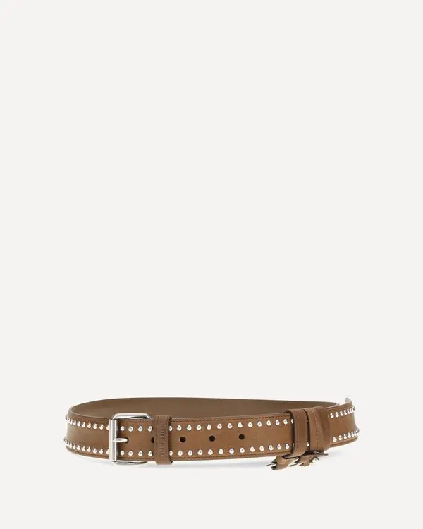 Miu Miu Studded Suede Belt - Brown