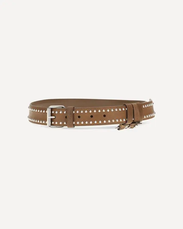 Miu Miu Studded Suede Belt - Brown