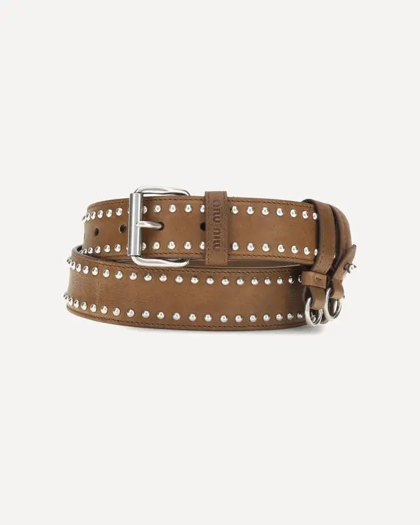 Miu Miu Studded Suede Belt - Brown