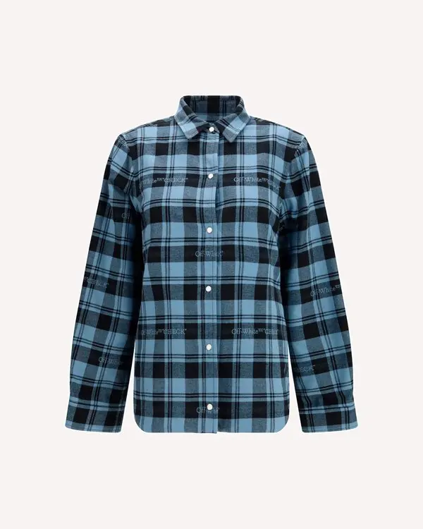 Off-White Check Flannel Padded Overshirt - Light Blue