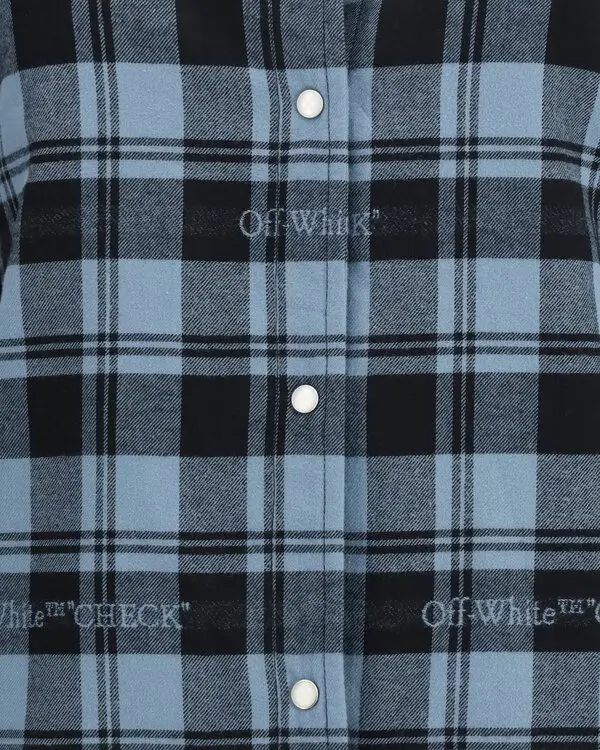 Off-White Check Flannel Padded Overshirt - Light Blue