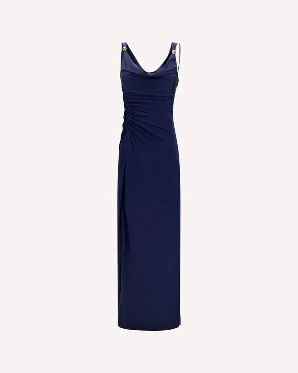 Versace Long Dress In Soft Viscose Jersey - Blue