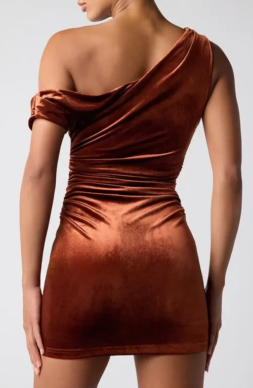 Lulus Anya Ruched One-shoulder Velvet Minidress
