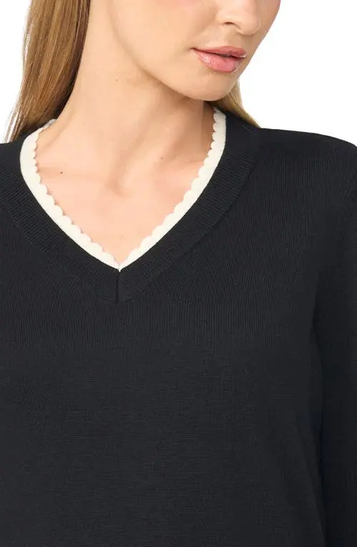CECE DUPRAZ Scalloped Trim V-neck Sweater