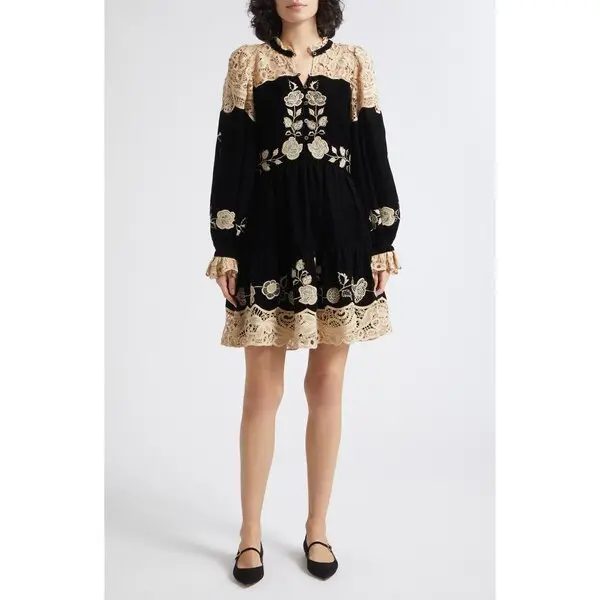 Sea Shiloh Embroidered Velvet Minidress