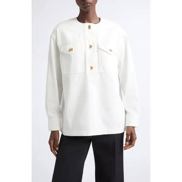 FERRAGAMO Brushed Cotton Gabardine Pullover Shirt - Mascarpone