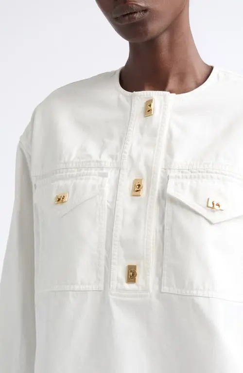 FERRAGAMO Brushed Cotton Gabardine Pullover Shirt - Mascarpone