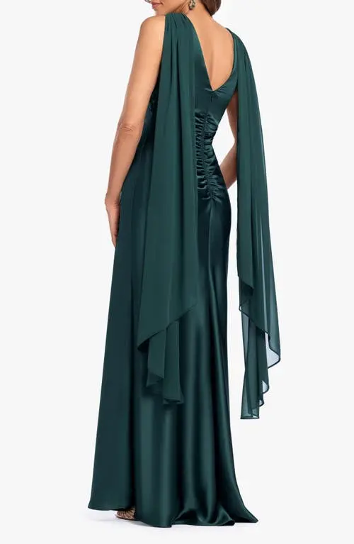 XSCAPE EVENINGS Scarf Sleeveless Satin Gown