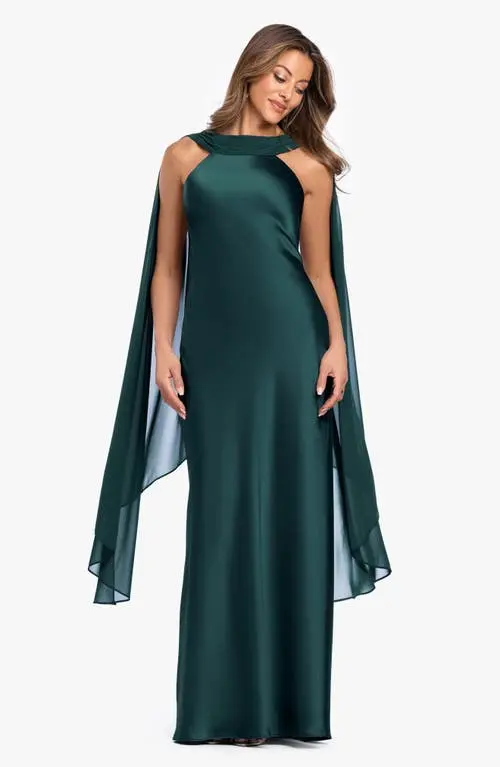 XSCAPE EVENINGS Scarf Sleeveless Satin Gown