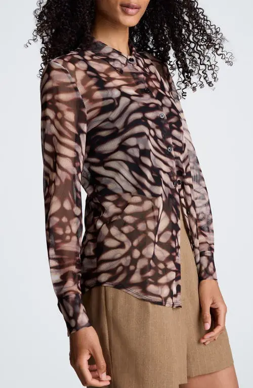 KENNETH COLE Print Long Sleeve Mesh Shirt