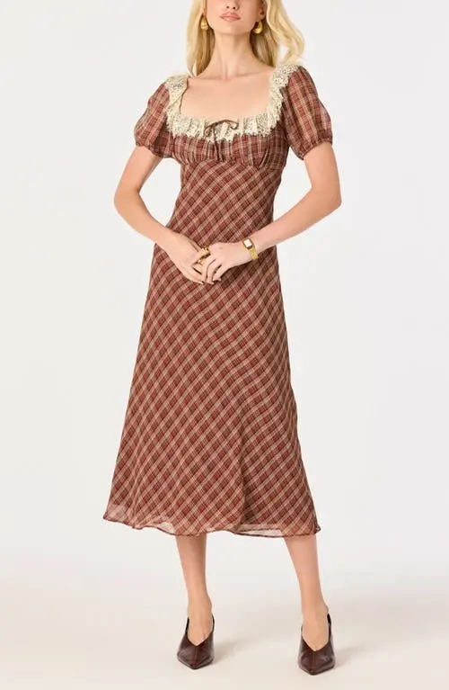 Astr The Label Edwardine Lace Trim Plaid Midi Dress
