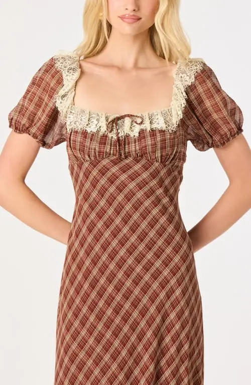 Astr The Label Edwardine Lace Trim Plaid Midi Dress