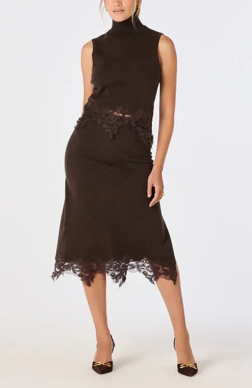 Astr The Label Nadine Lace Hem Midi Skirt - Brown