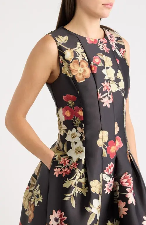 Julia Jordan Floral Print Pleated Cocktail Dress