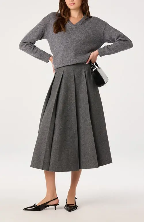 Astr The Label Kelsie Pleated Wool Blend Midi Skirt