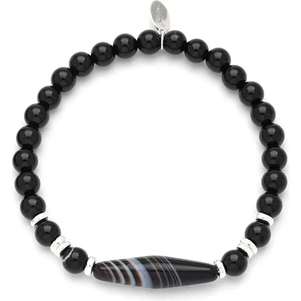 JAN LESLIE Agate Beaded Flex Bracelet - Black