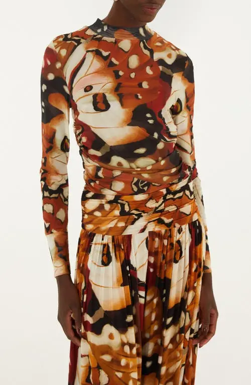 Farm Rio Borbofly Print Tulle Top - Beige Multi