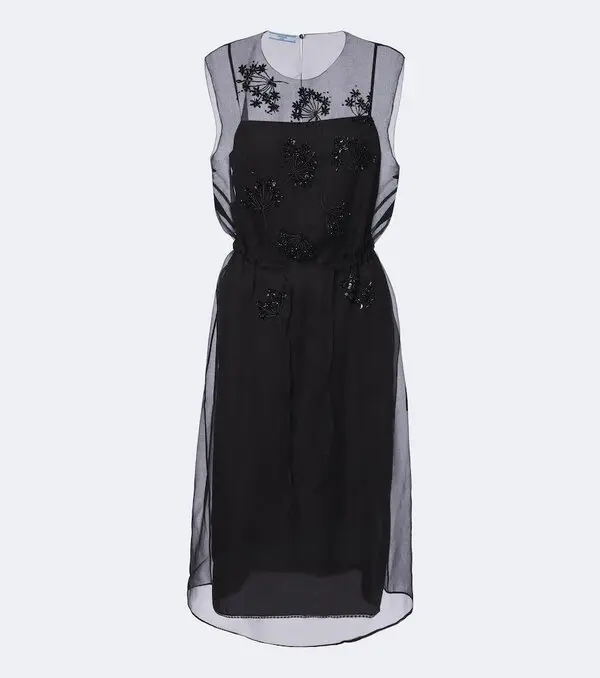 Prada Floral-appliqué Silk Midi Dress