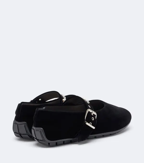 Simone Rocha Embellished Velvet Mary Jane Flats - Black
