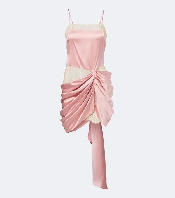 XU ZHI Draped Lace-trimmed Silk Satin Minidress - Pink
