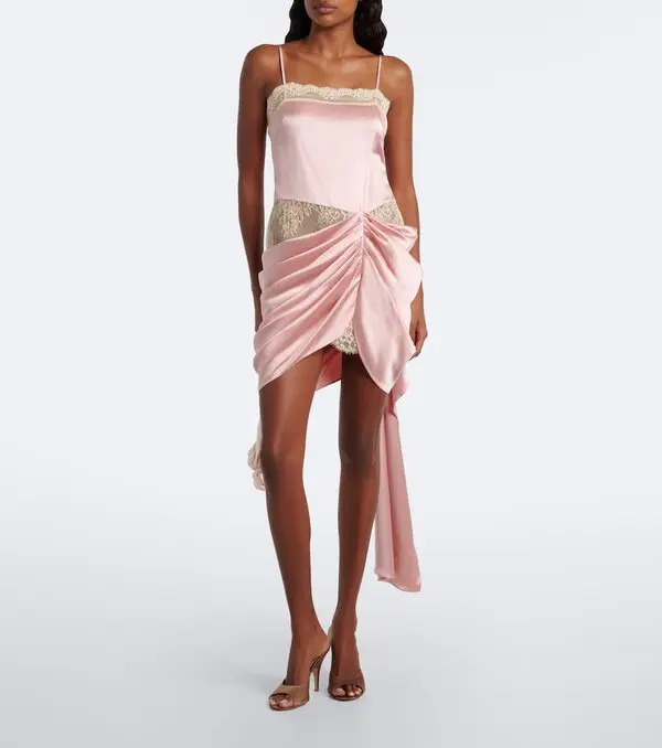 XU ZHI Draped Lace-trimmed Silk Satin Minidress