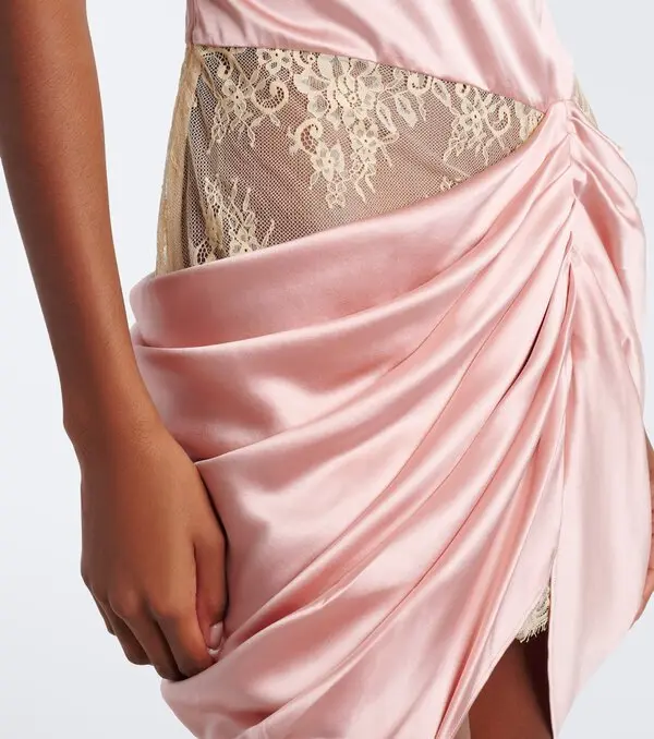 XU ZHI Draped Lace-trimmed Silk Satin Minidress