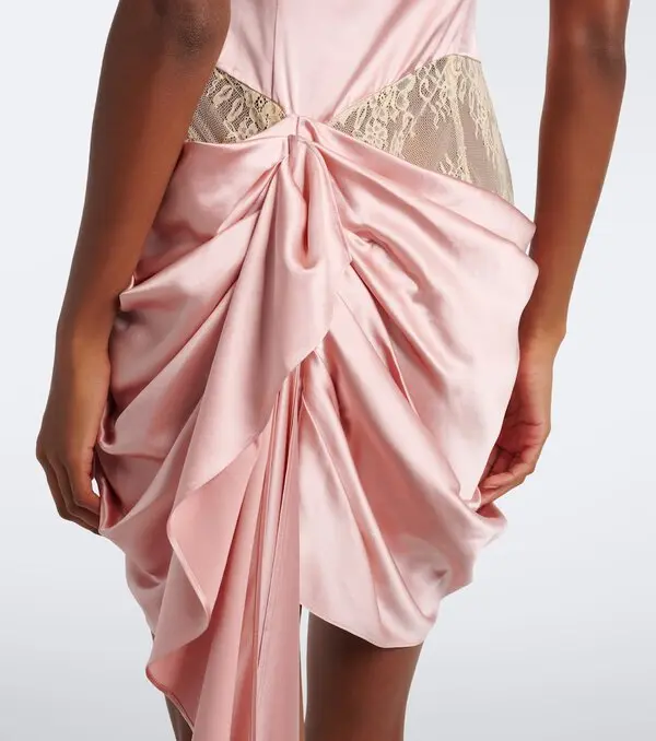 XU ZHI Draped Lace-trimmed Silk Satin Minidress