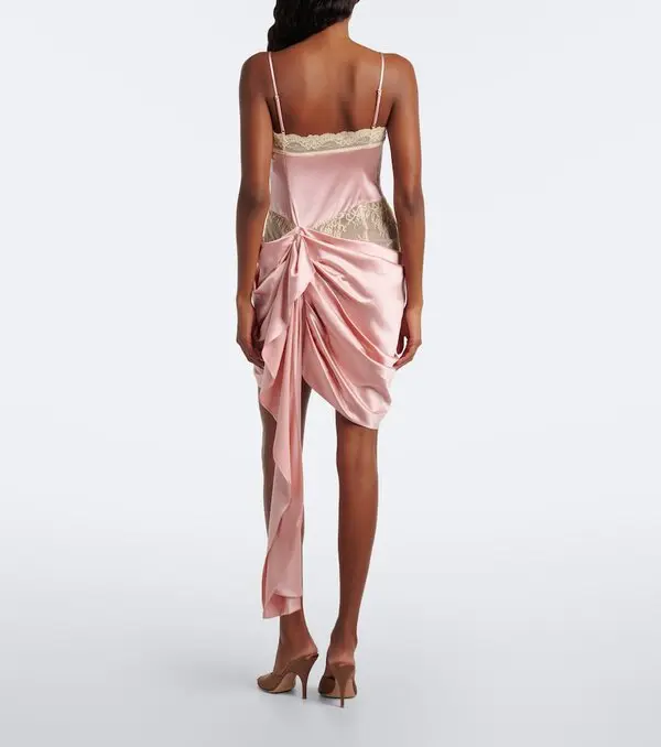 XU ZHI Draped Lace-trimmed Silk Satin Minidress