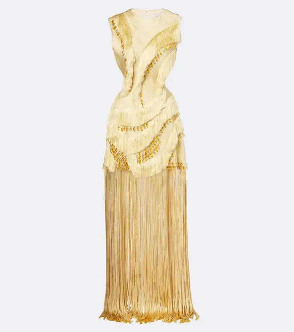 XU ZHI Embellished Fringed Open-back Minidress