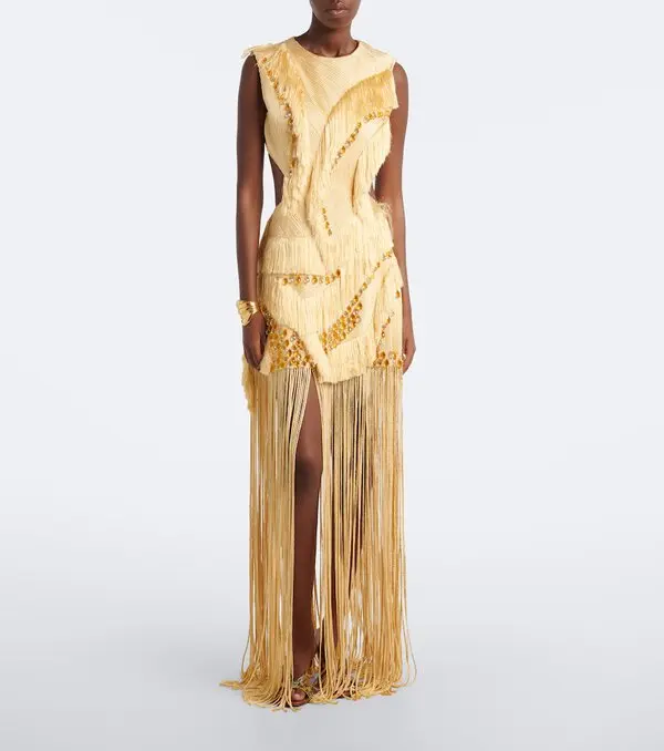 XU ZHI Embellished Fringed Open-back Minidress