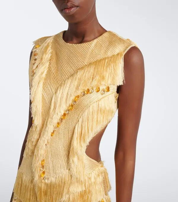 XU ZHI Embellished Fringed Open-back Minidress