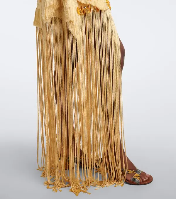 XU ZHI Embellished Fringed Open-back Minidress