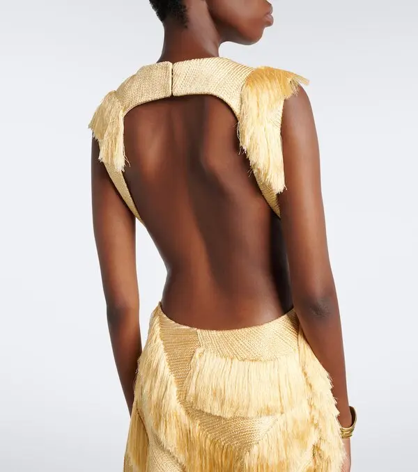 XU ZHI Embellished Fringed Open-back Minidress