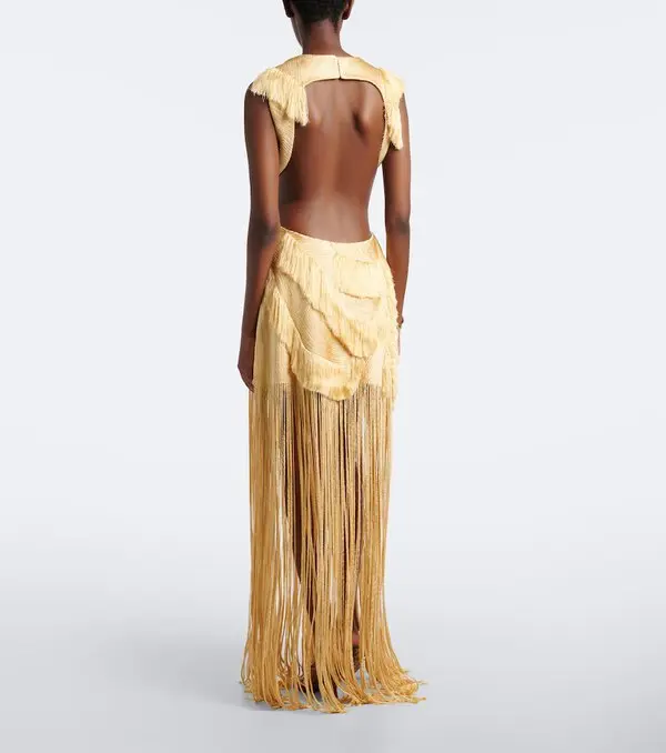 XU ZHI Embellished Fringed Open-back Minidress