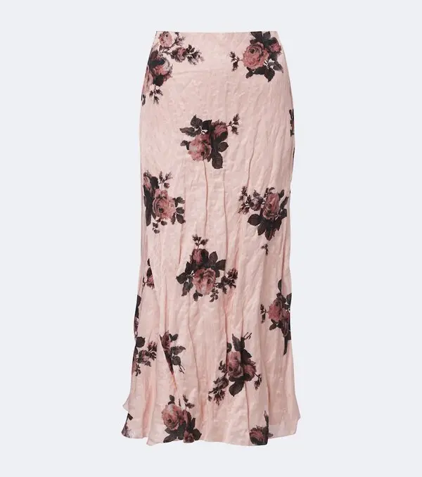 Erdem Floral Satin Midi Skirt