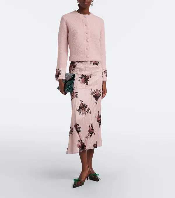 Erdem Floral Satin Midi Skirt
