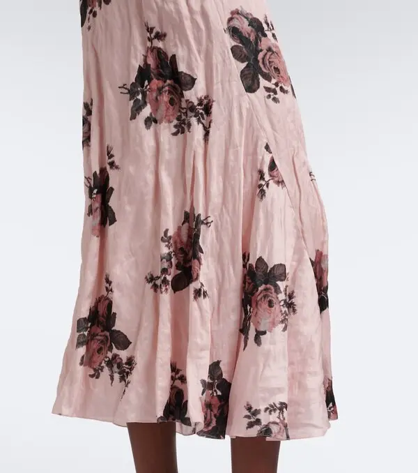 Erdem Floral Satin Midi Skirt