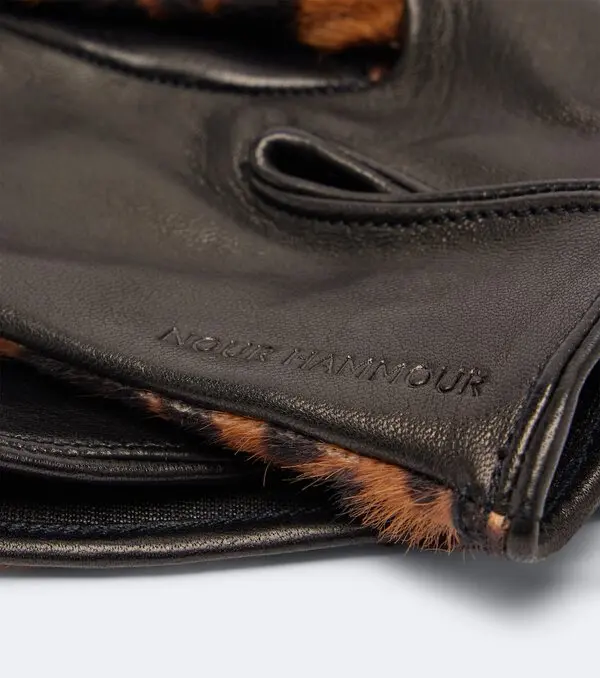 Nour Hammour Leopard-print Calf Hair And Leather Gloves