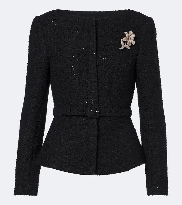 Roland Mouret Belted Embellished Bouclé Jacket - Black