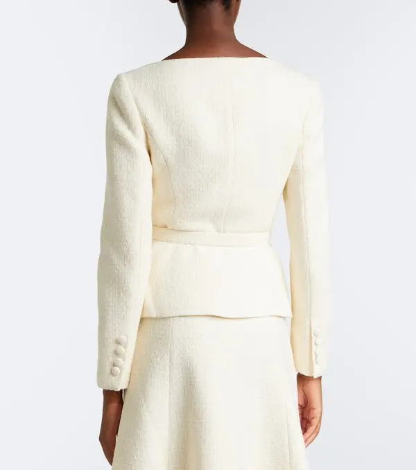 Roland Mouret Belted Embellished Bouclé Jacket - White