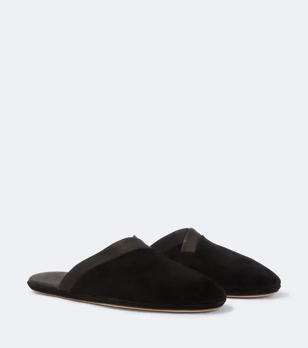 John Lobb Leather-trimmed Suede Slippers