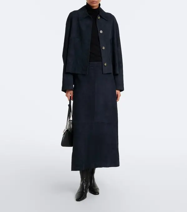 JOSEPH Helius Suede Midi Skirt - Blue