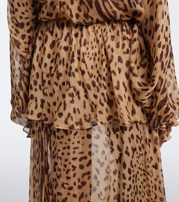 XU ZHI Leopard-print Ruffed Silk Maxi Skirt