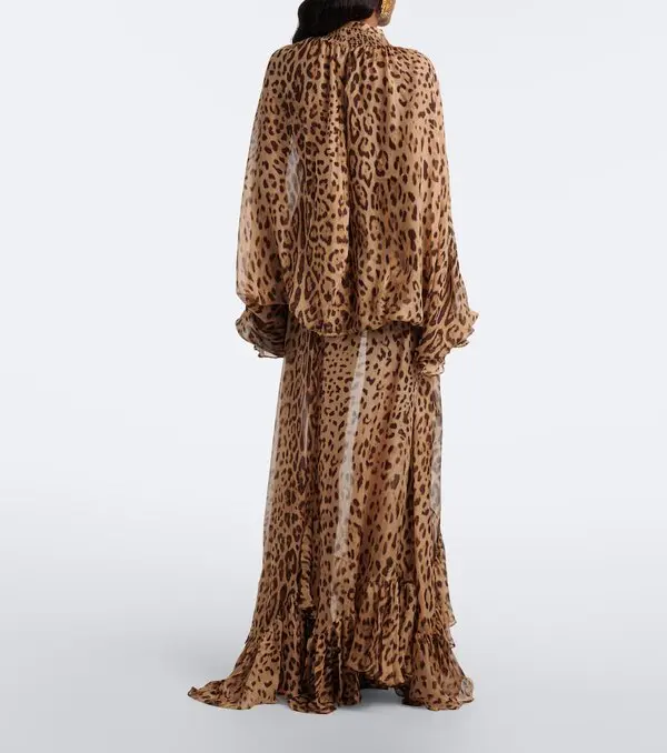 XU ZHI Leopard-print Ruffed Silk Maxi Skirt