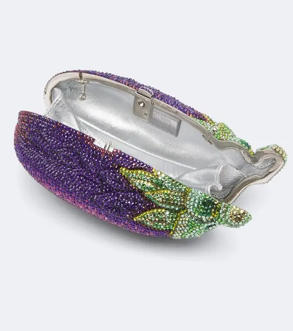 Judith Leiber Eggplant Crystal-embellished Clutch