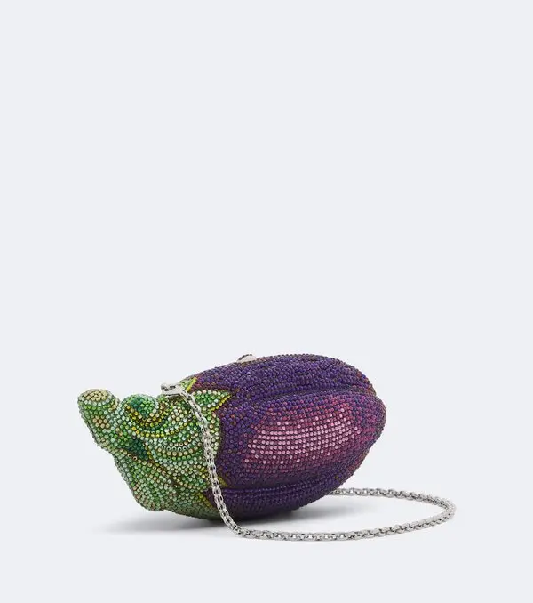 Judith Leiber Eggplant Crystal-embellished Clutch
