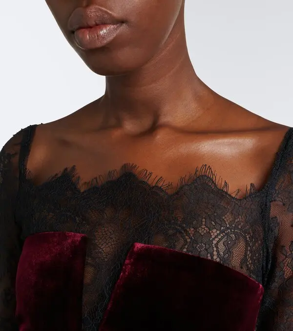 Roland Mouret Lace-trimmed Velvet Gown