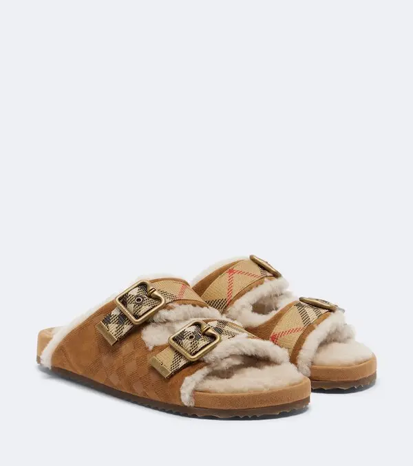Burberry Check Shearling-lined Suede Sandals